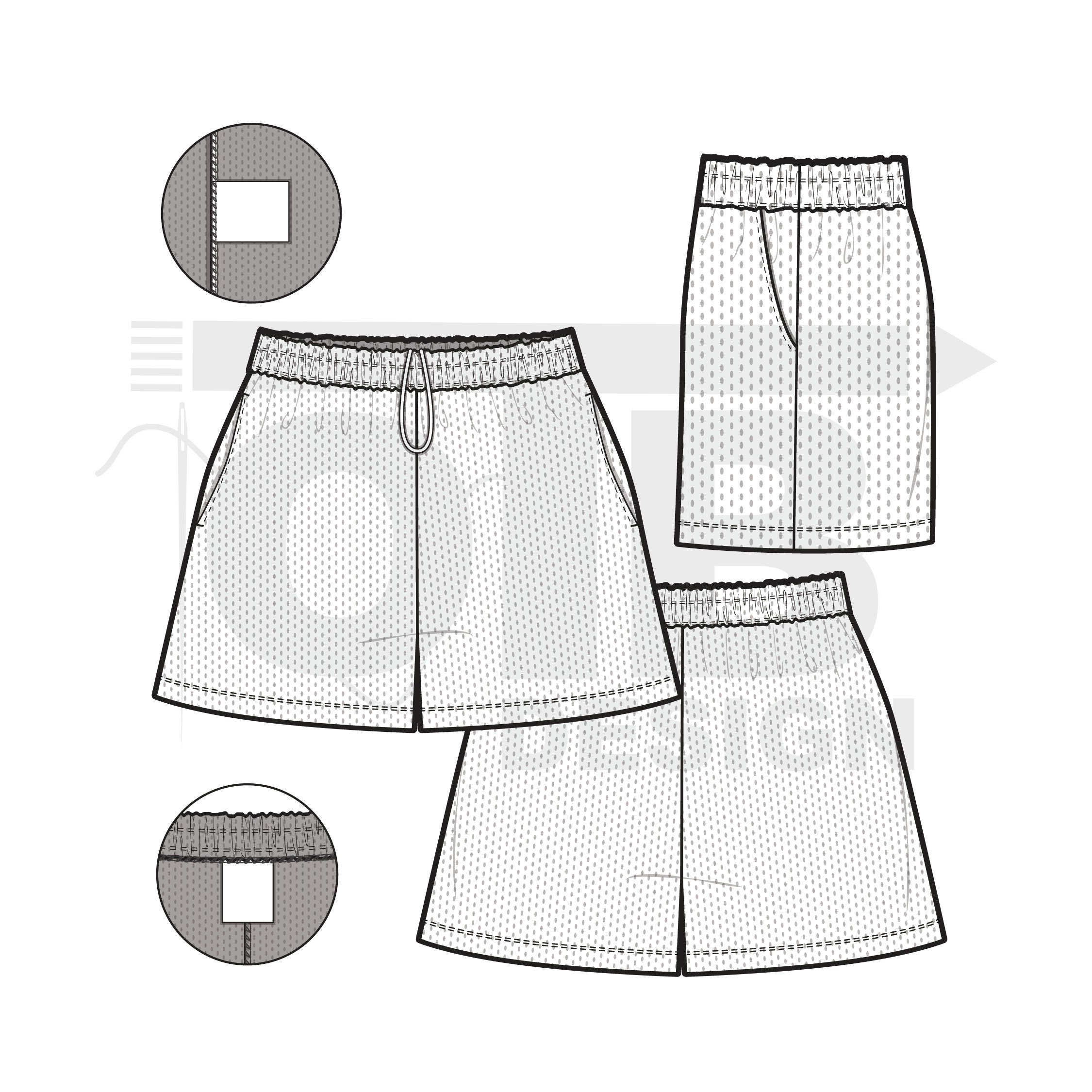 Mid Thigh Mesh Shorts Vector Flat Technical Drawing Illustration Blank ...