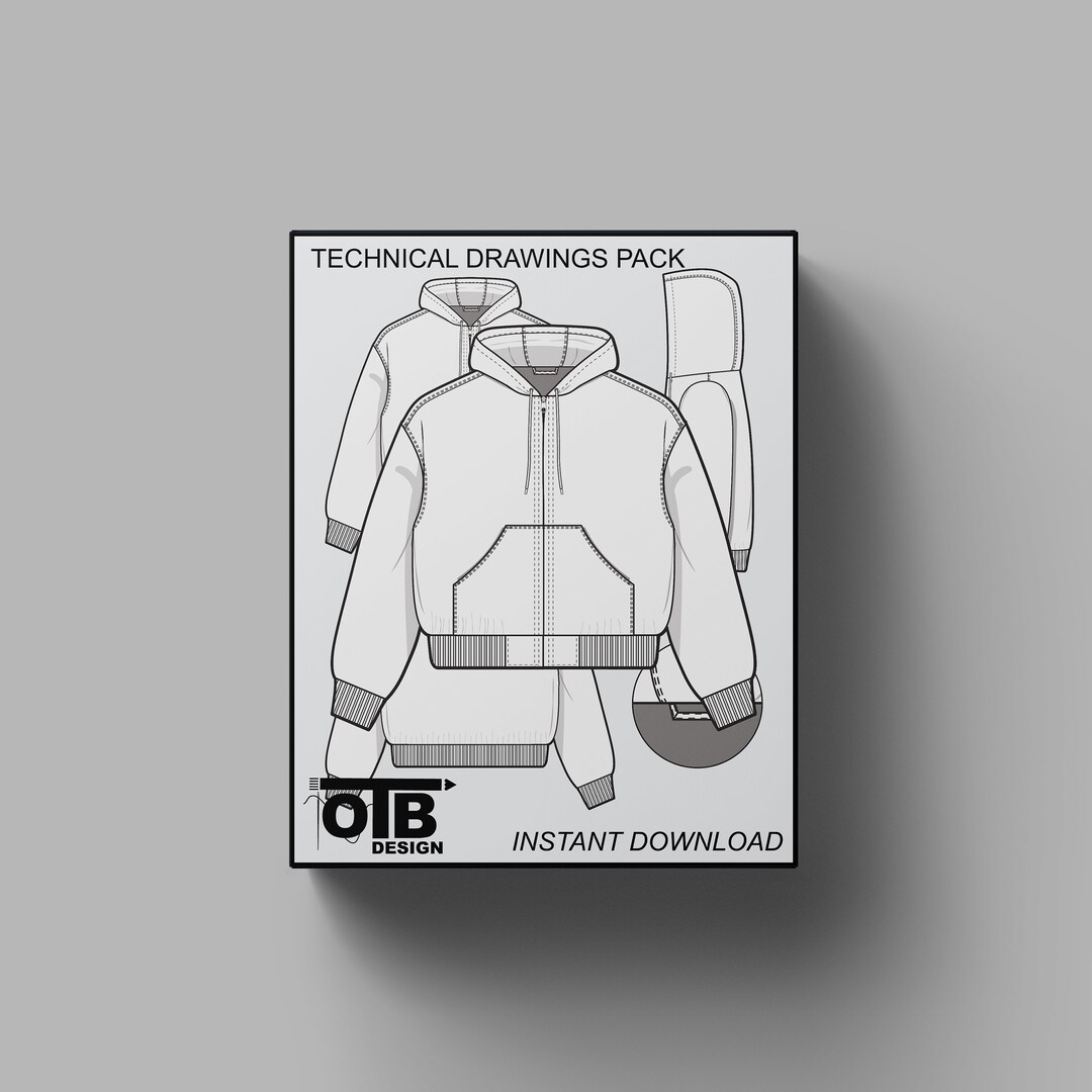 Cropped Hooded Work Jacket Vector Flat Technical Drawing Illustration ...