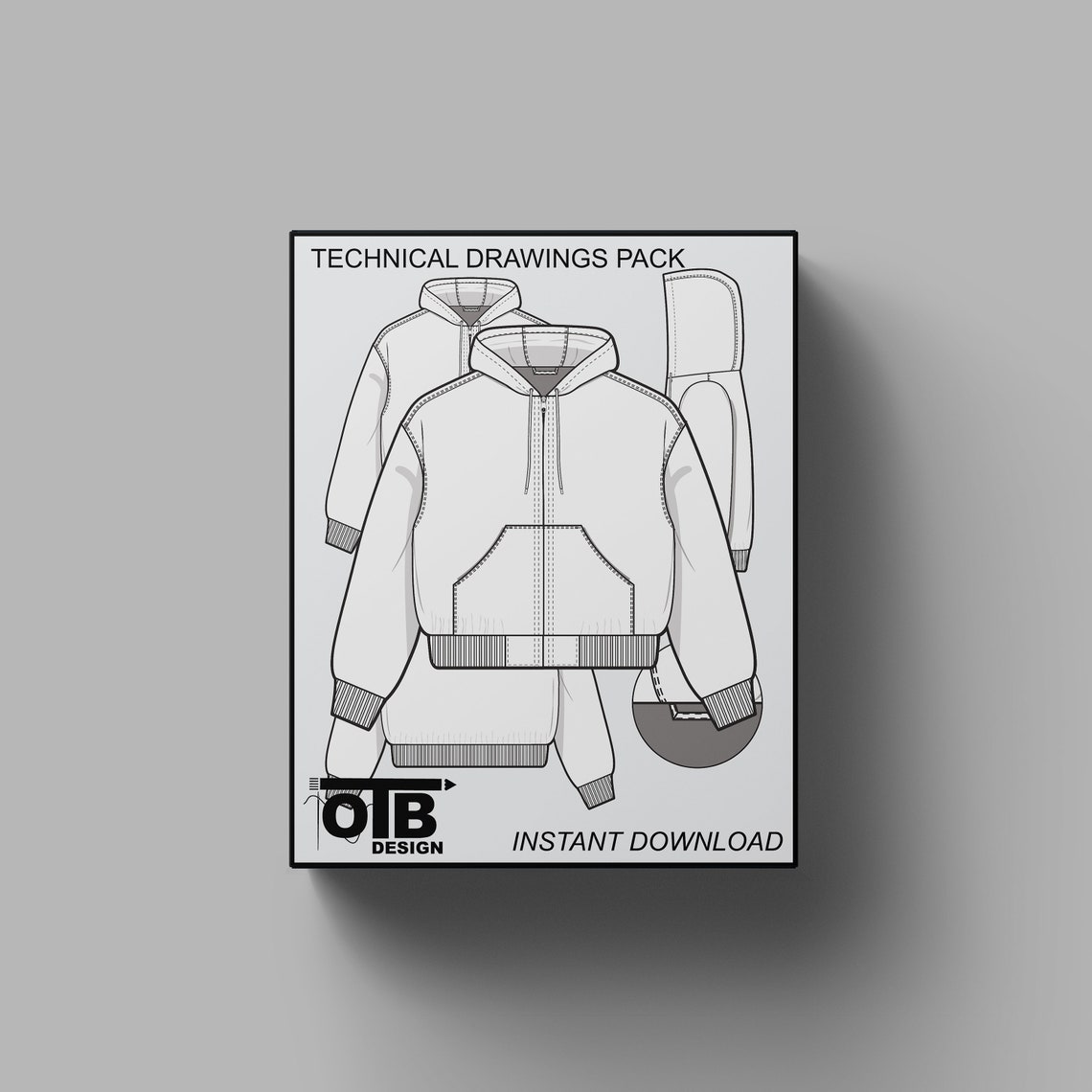 Cropped Hooded Work Jacket Vector Flat Technical Drawing Illustration ...