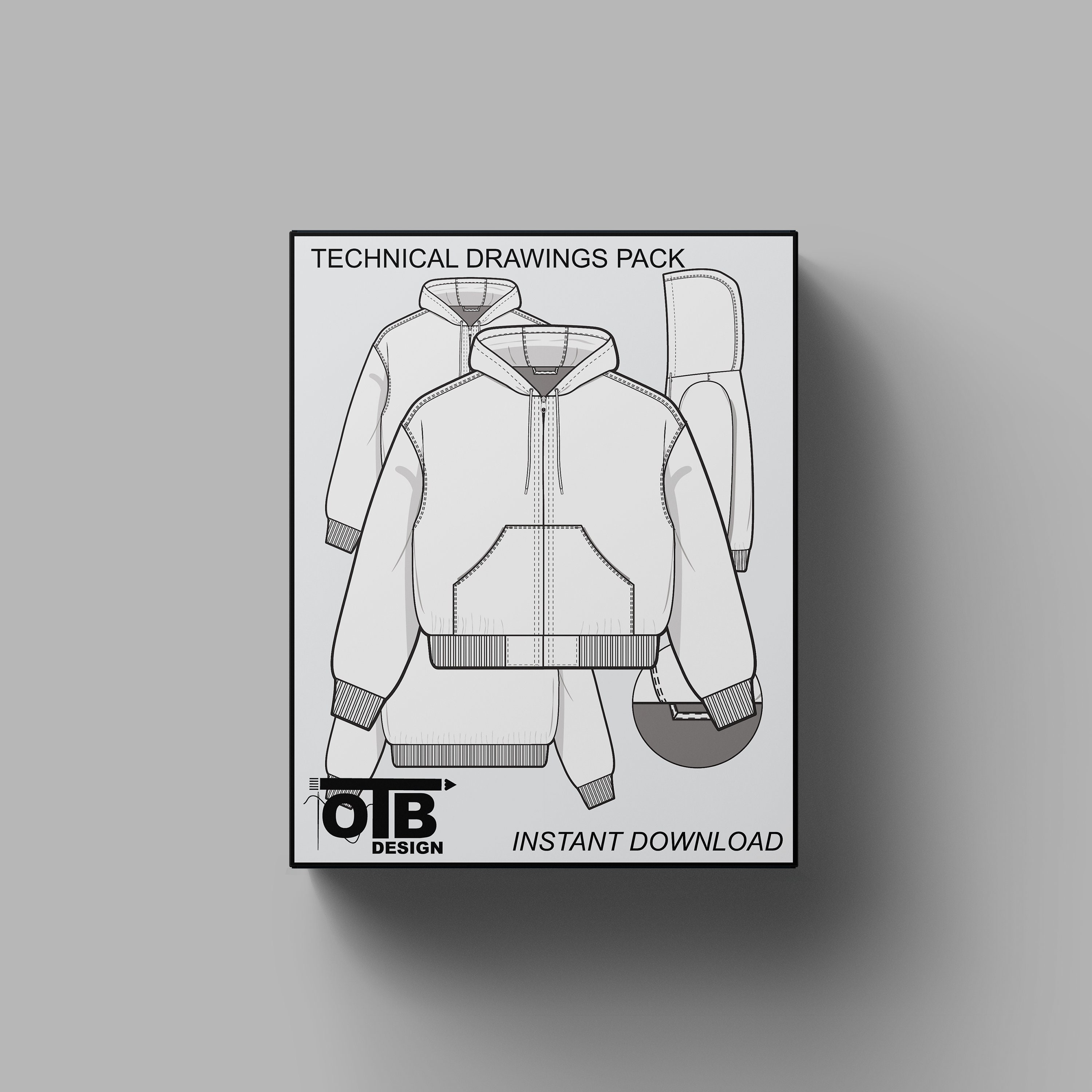 Cropped Hooded Work Jacket Vector Flat Technical Drawing Illustration ...
