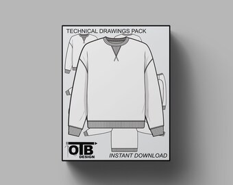 Flat Technical Drawing Crewneck Sweatshirt Template Regular Fit - Etsy
