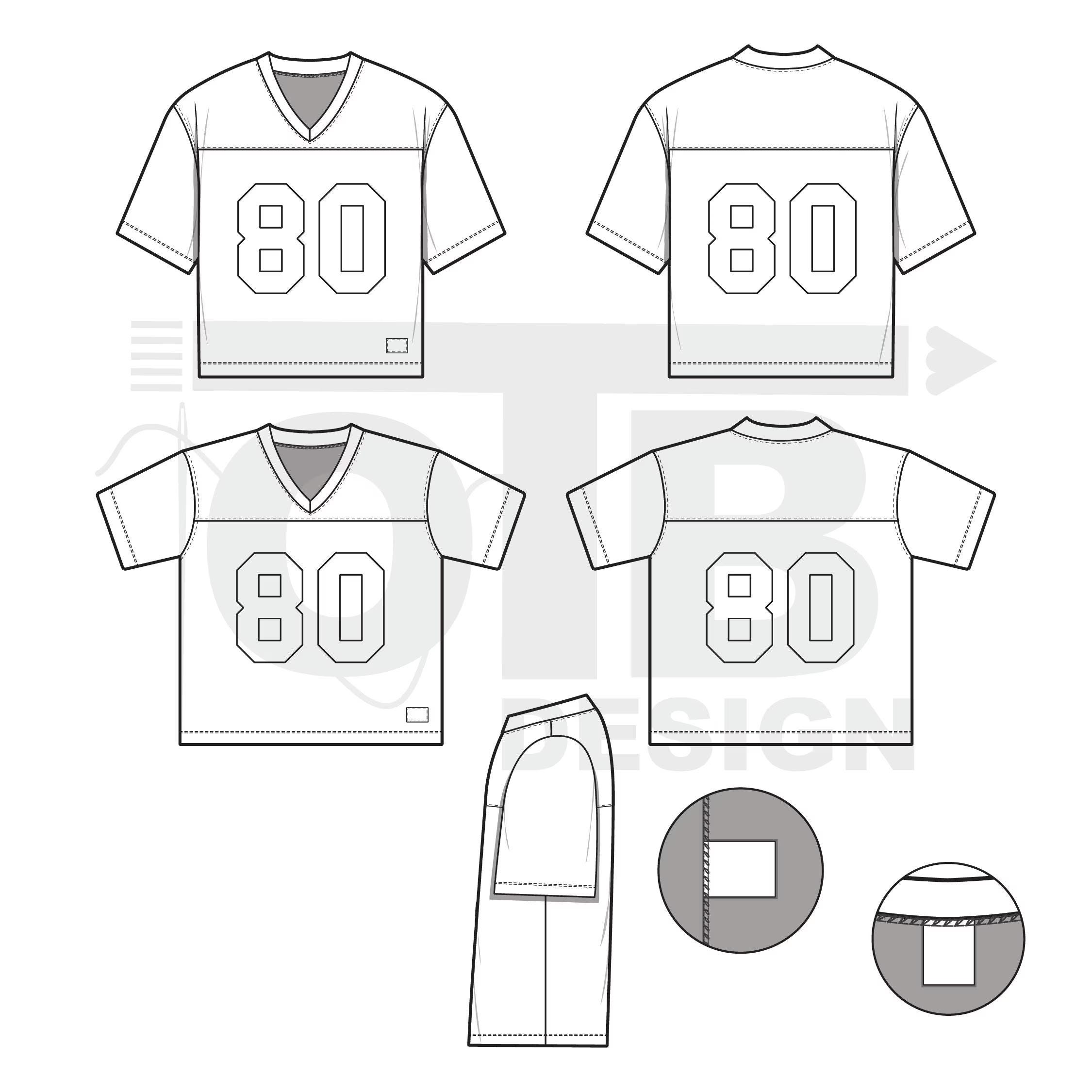 American Football Jersey Vector Flat Technical Drawing Illustration ...