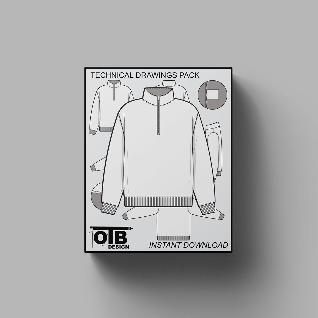 Slim Fit Quarter Zip Flat Vector Technical Drawing Illustration ...