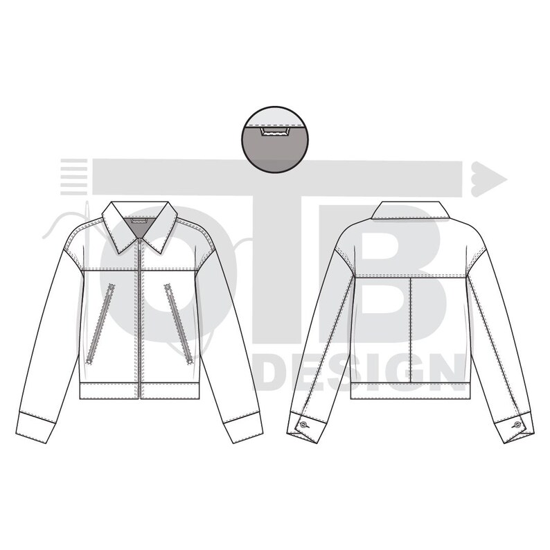 OTB Collared Bomber Jacket Vector Flat Technical Drawing Illustration ...