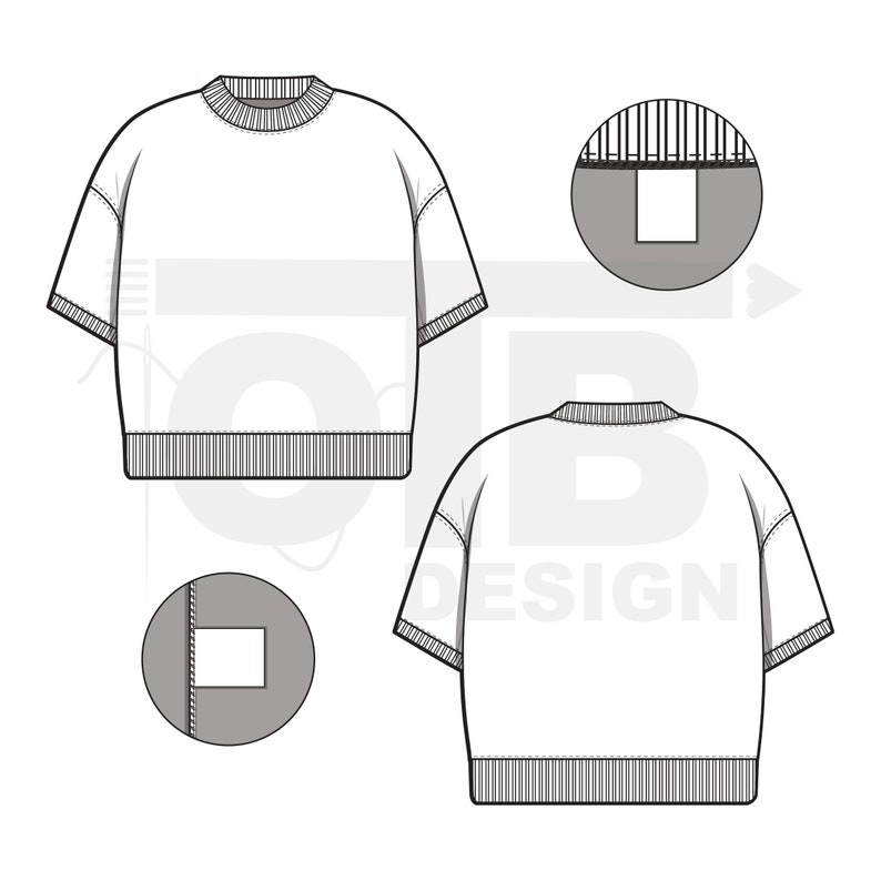 Short Sleeve Crewneck Sweatshirt Flat Vector Technical Drawing ...