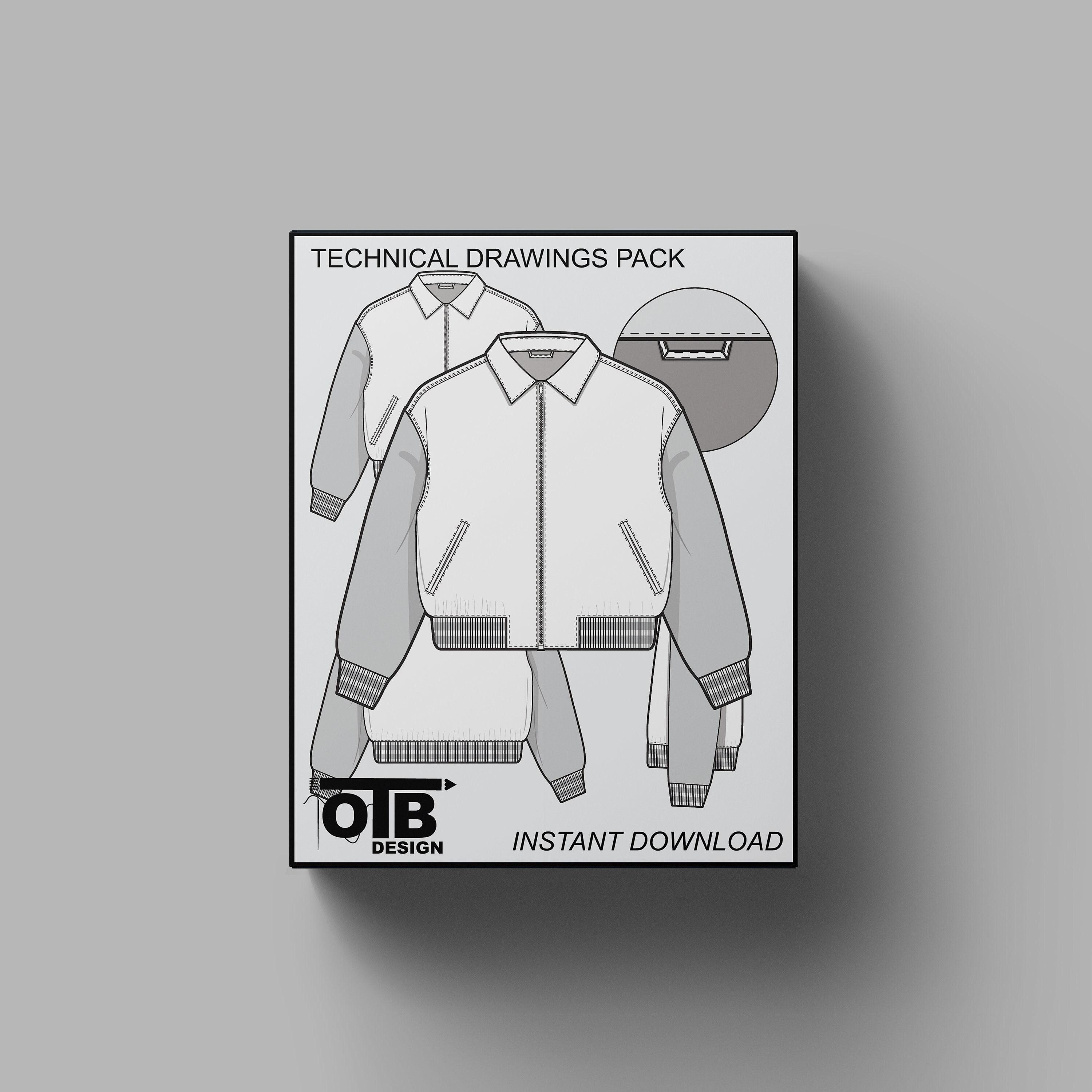 Crop Collared Zip Varsity Jacket Vector Flat Technical Drawing ...