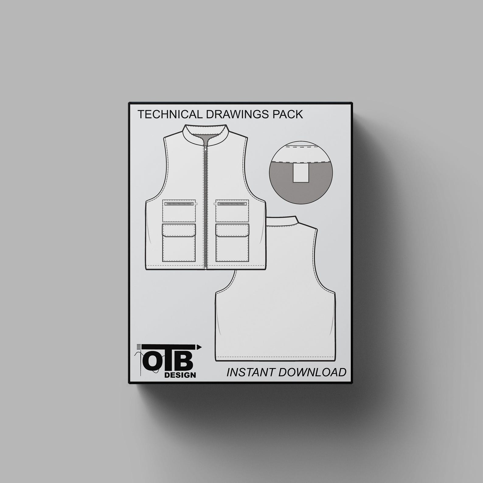 Tactical Zip Vest Pockets Vector Flat Technical Drawing Illustration ...