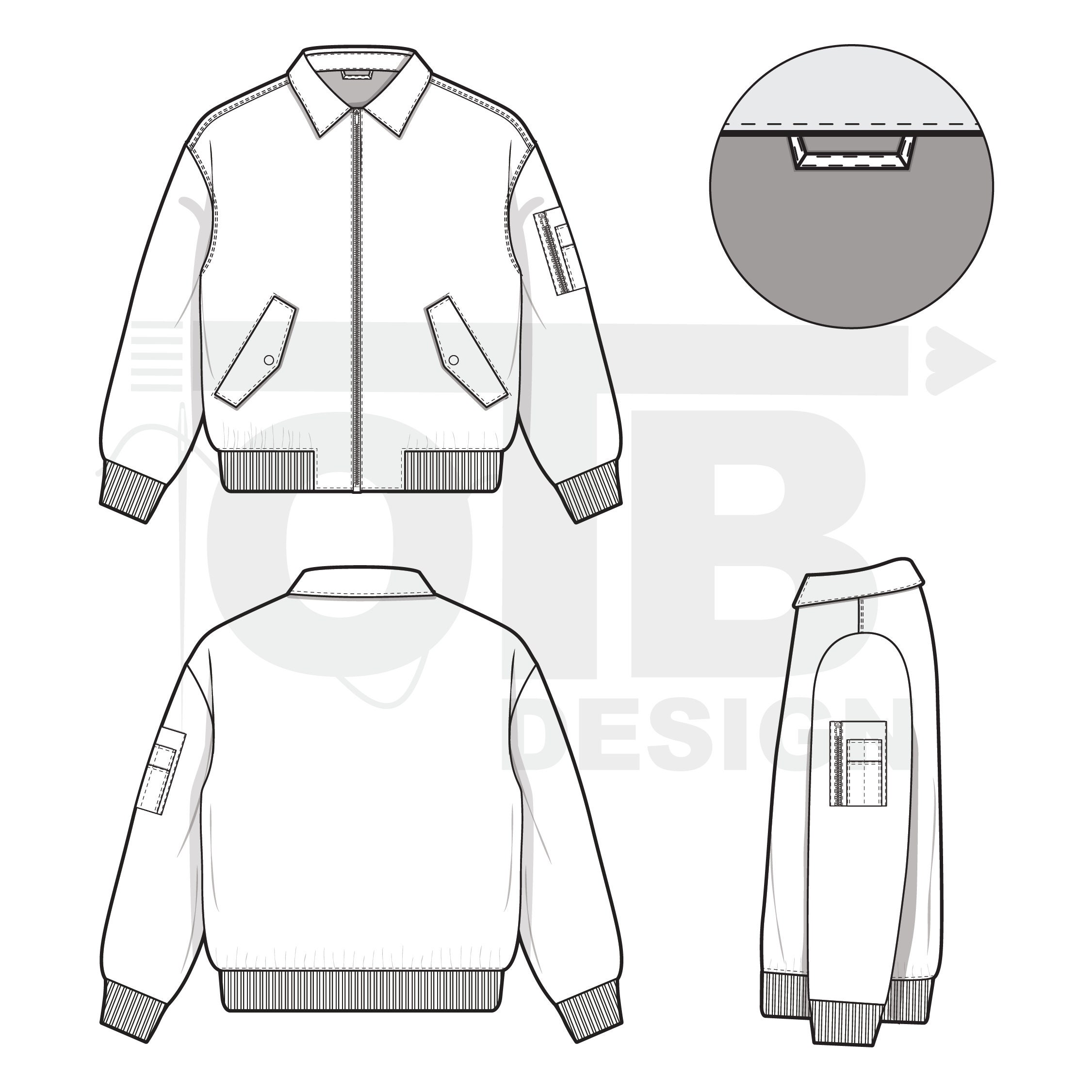 Collared Bomber Jacket Vector Flat Flight Technical Drawing ...