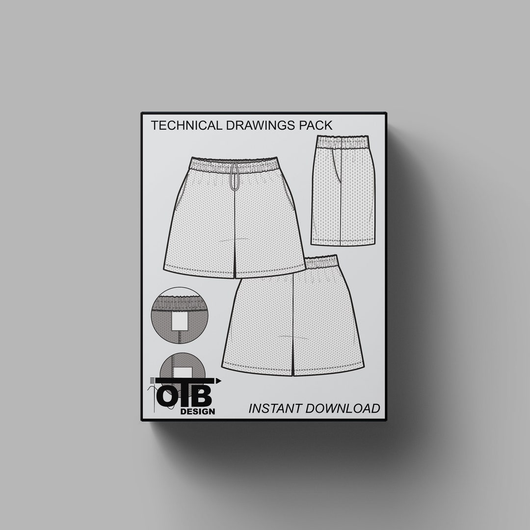 Mesh Shorts Vector Flat Technical Drawing Illustration Blank Streetwear ...