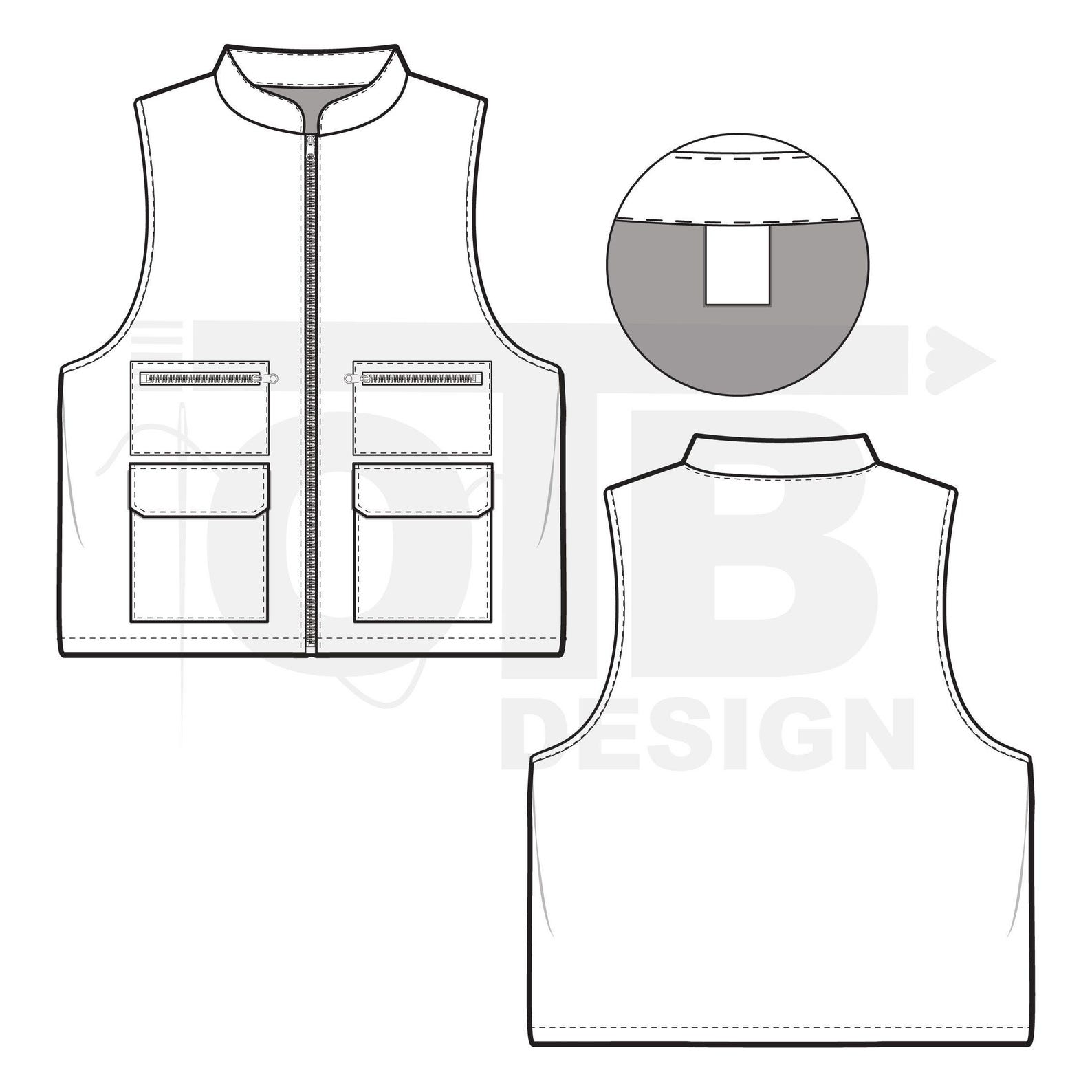Tactical Zip Vest Pockets Vector Flat Technical Drawing Illustration ...