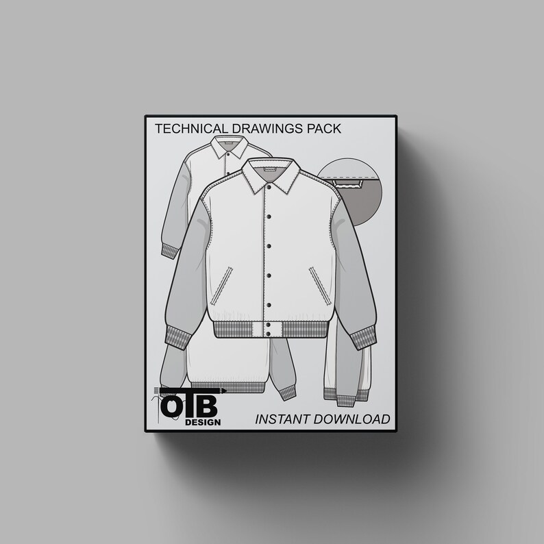 Collared Varsity Jacket Vector Flat Technical Drawing Illustration ...