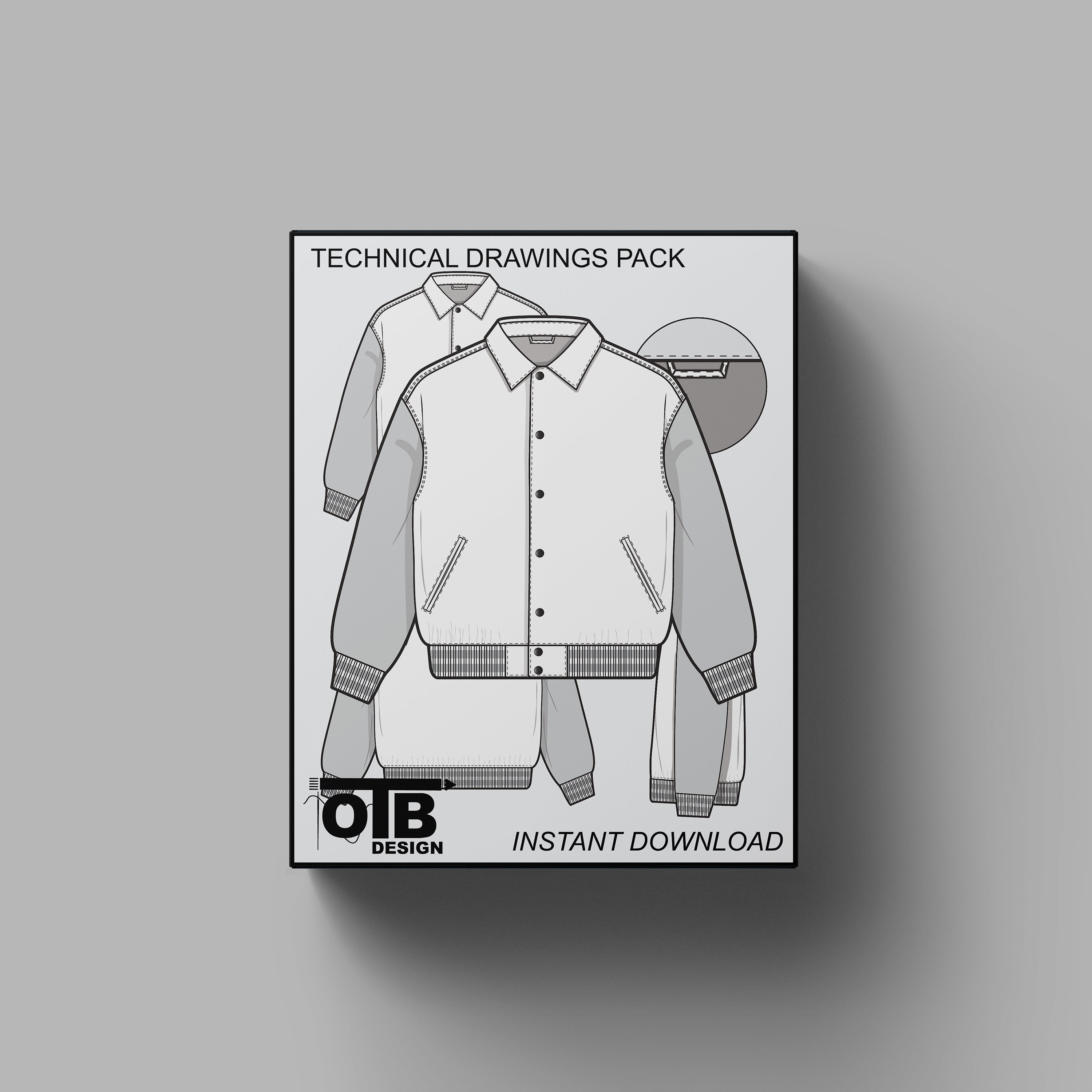 Collared Varsity Jacket Vector Flat Technical Drawing Illustration ...