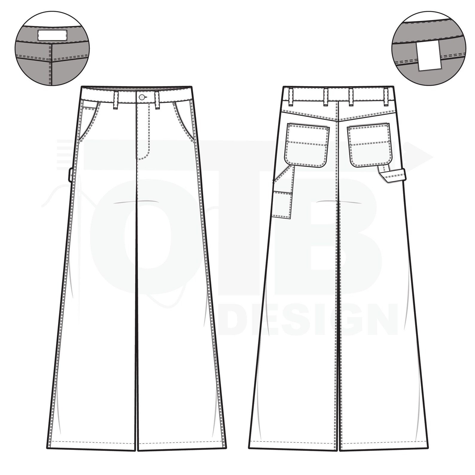Ultra Baggy Carpenter Pants Flat Technical Drawing Illustration Blank ...