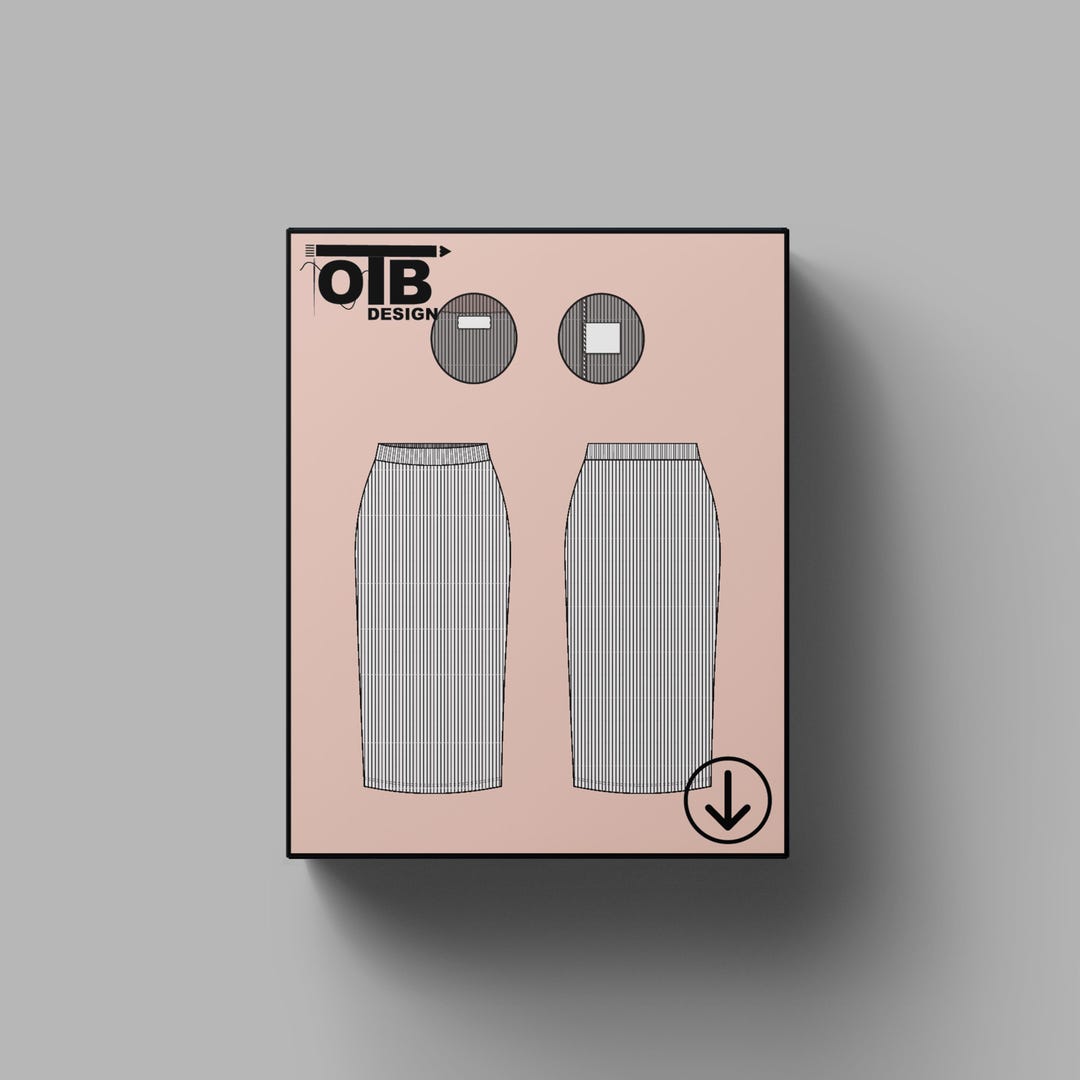 OTB Ribbed Midi Skirt Vector Flat Technical Drawing Illustration ...