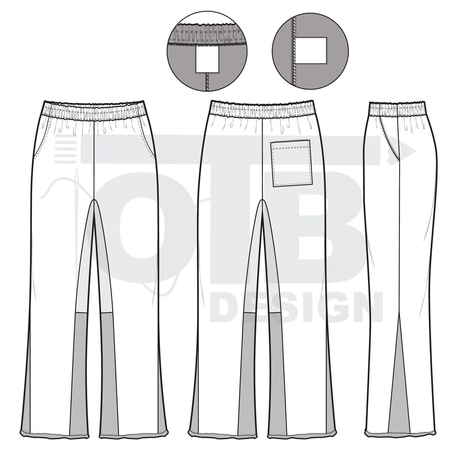Raw Edge Flare Sweatpants Vector Flat Technical Drawing Illustration ...