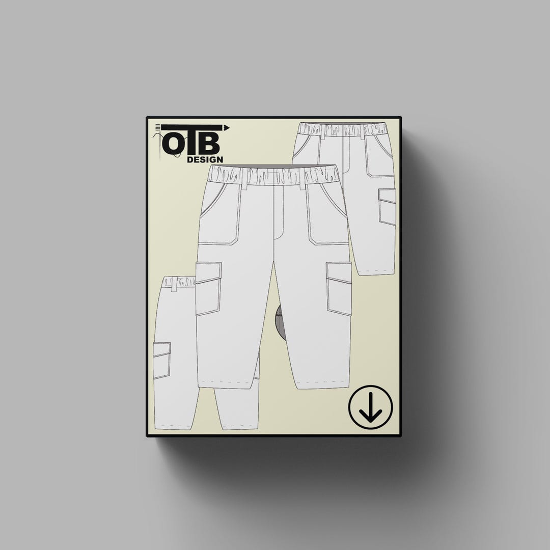 OTB Elasticated Cargo Waist Jeans Vector Flat Technical Drawing ...