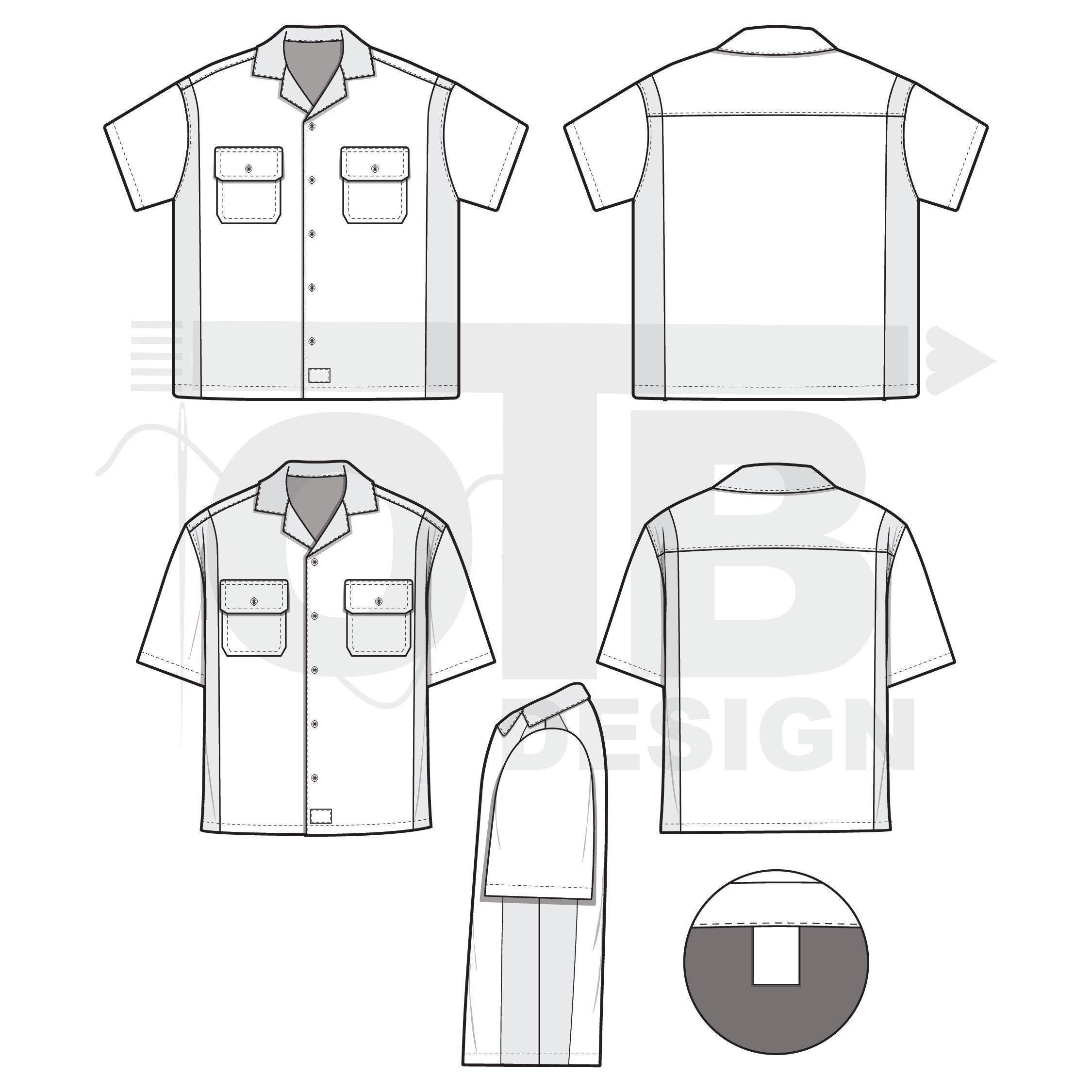 Mechanic Work Button Shirt Short Sleeve Flat Technical Drawing ...