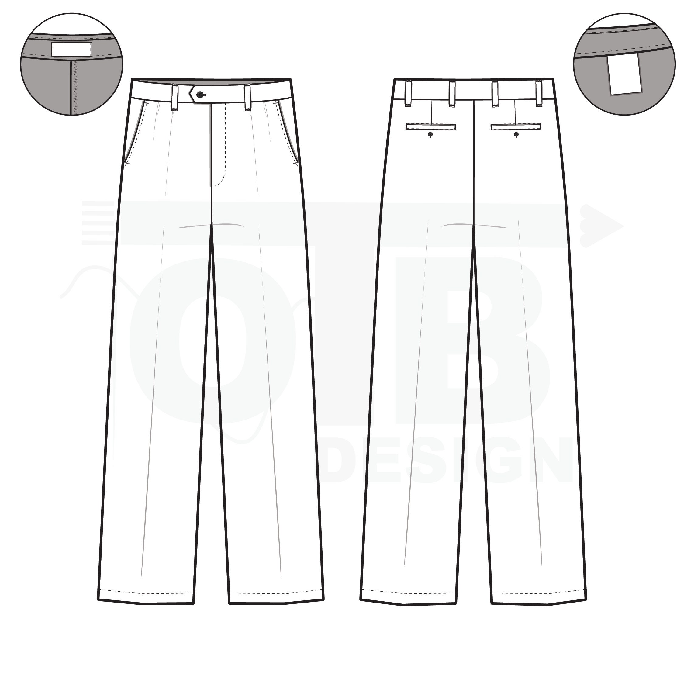 Pleated Pants Vector Flat Technical Drawing Illustration Blank ...
