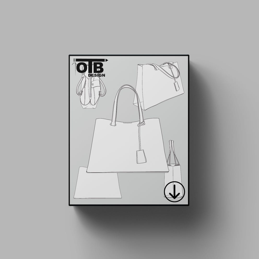 OTB Square Shopper Tote Bag Vector Flat Technical Drawing Illustration ...