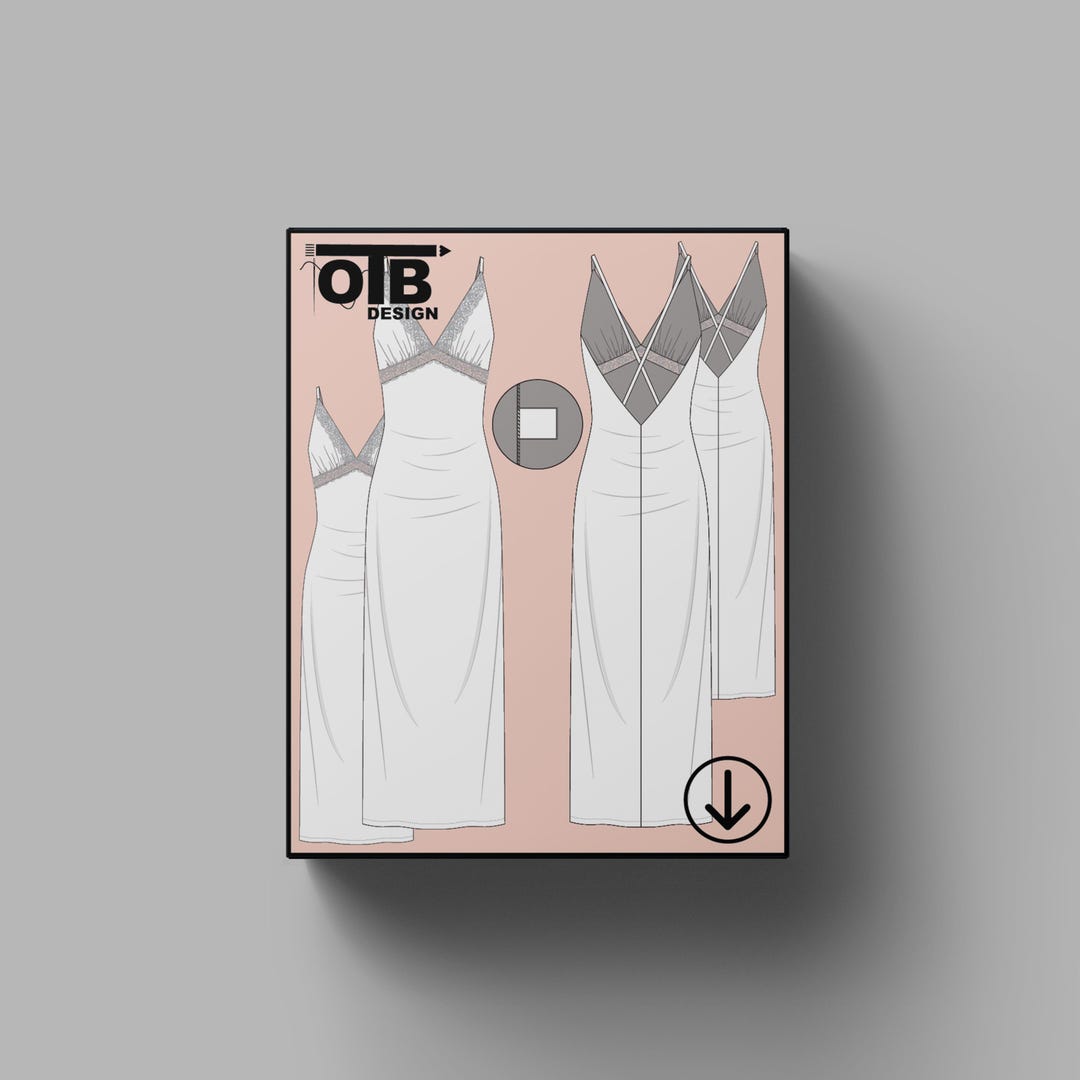 OTB V-neck Slip Maxi Dress With Lace Details on Bust Vector Flat ...