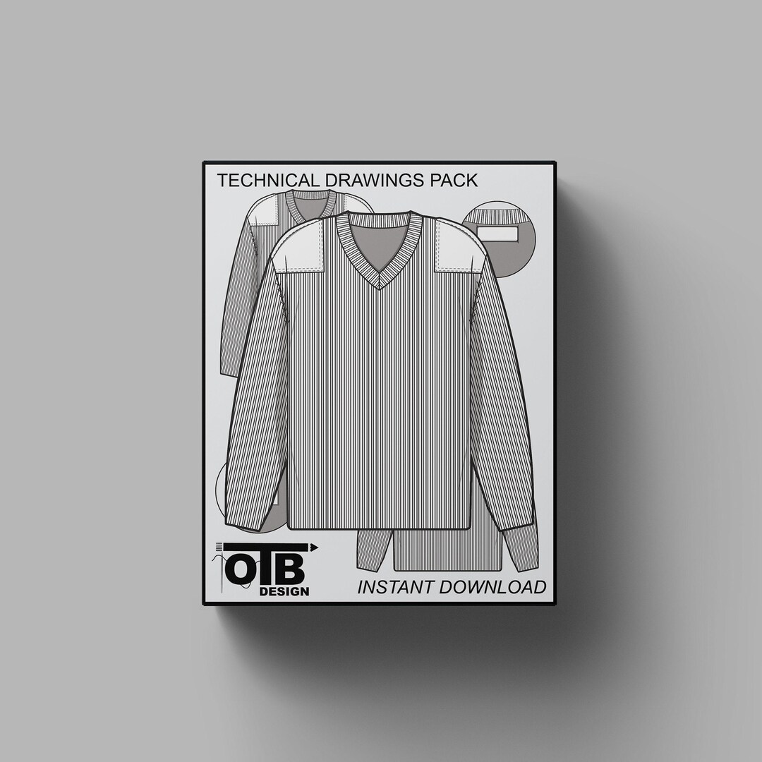 Officer Sweater Flat Vector Technical Drawing Illustration Mock-up ...