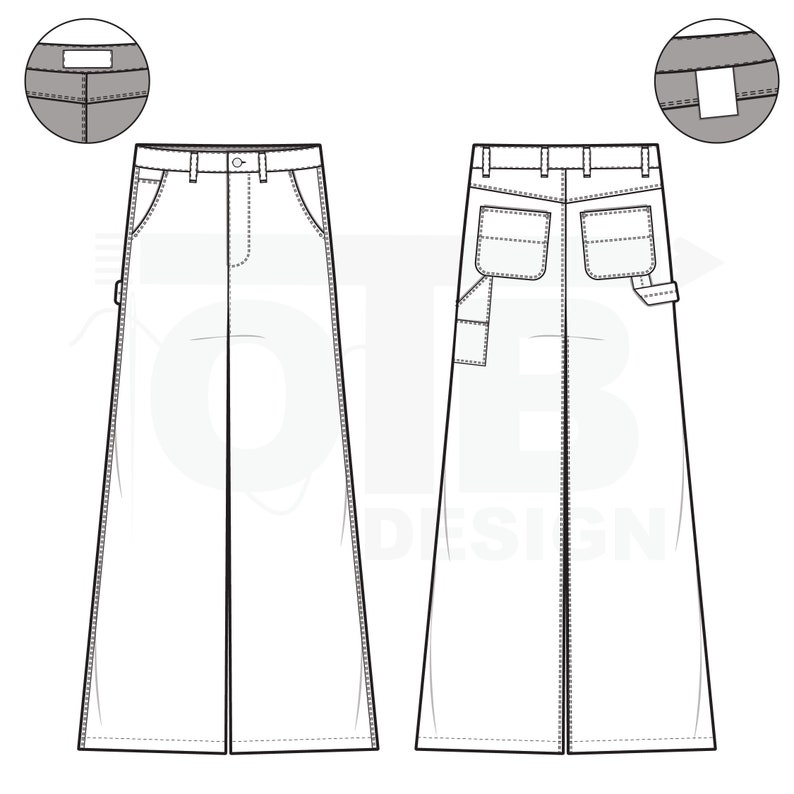 Ultra Baggy Carpenter Pants Flat Technical Drawing Illustration Blank ...