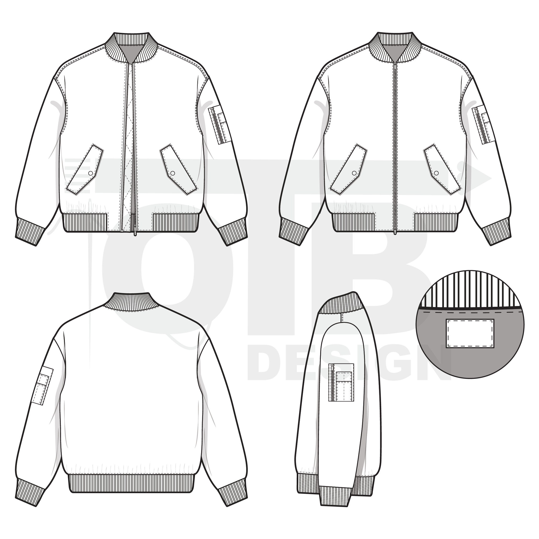 MA-1 Bomber Jacket Vector Flat Flight Technical Drawing Illustration ...
