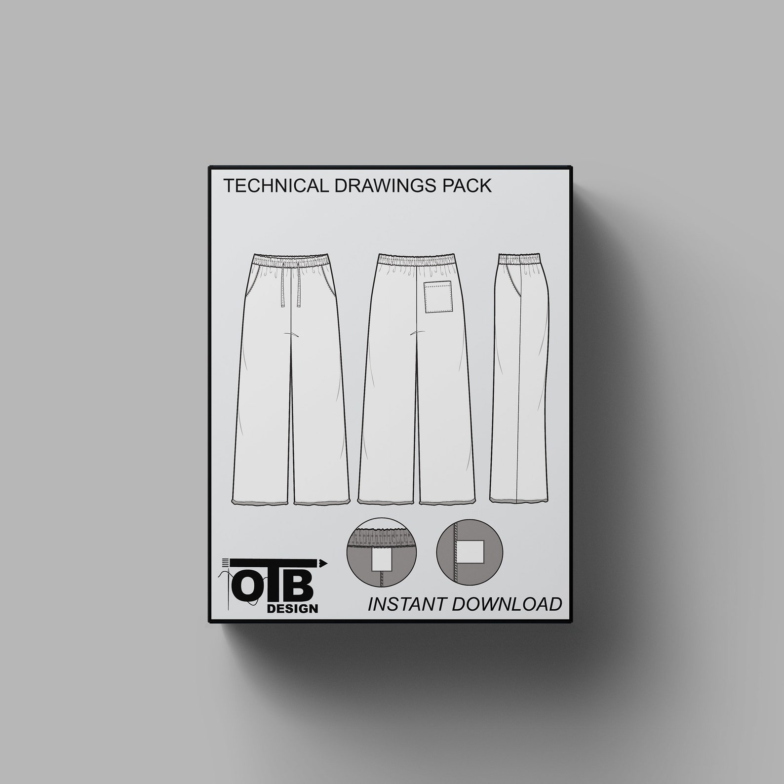 Raw Edge Wide Leg Sweatpants Flat Technical Drawing Illustration ...