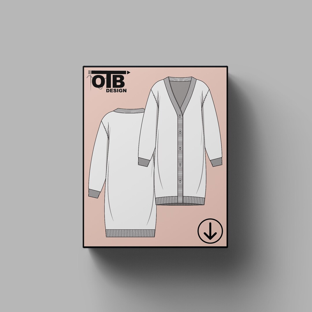 OTB Extra Long Cardigan Vector Flat Technical Drawing Illustration ...