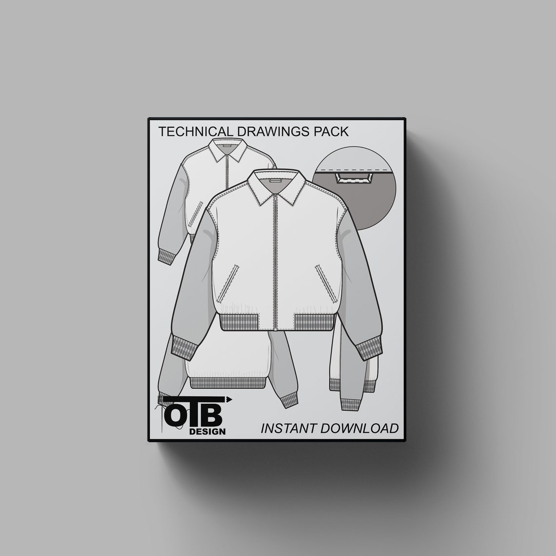 Crop Collared Zip Varsity Jacket Vector Flat Technical Drawing Illustration Blank Mock-up ...
