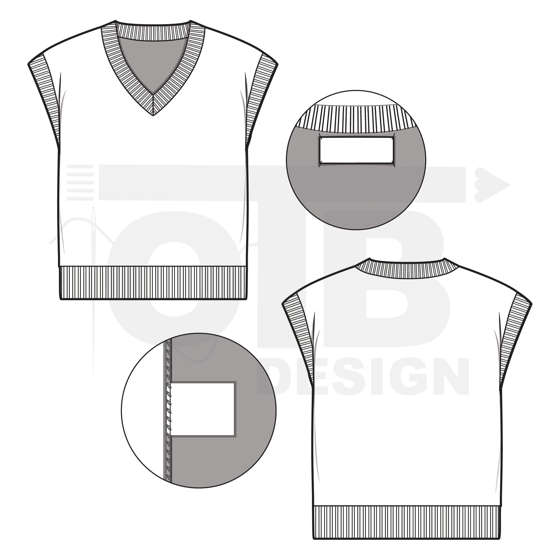Oversized Sweater Vest Flat Vector Technical Drawing Illustration Mock ...