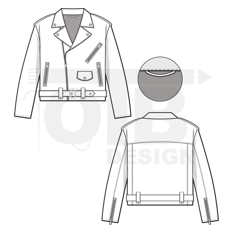 Motorcycle Biker Jacket Vector Flat Technical Drawing Illustration