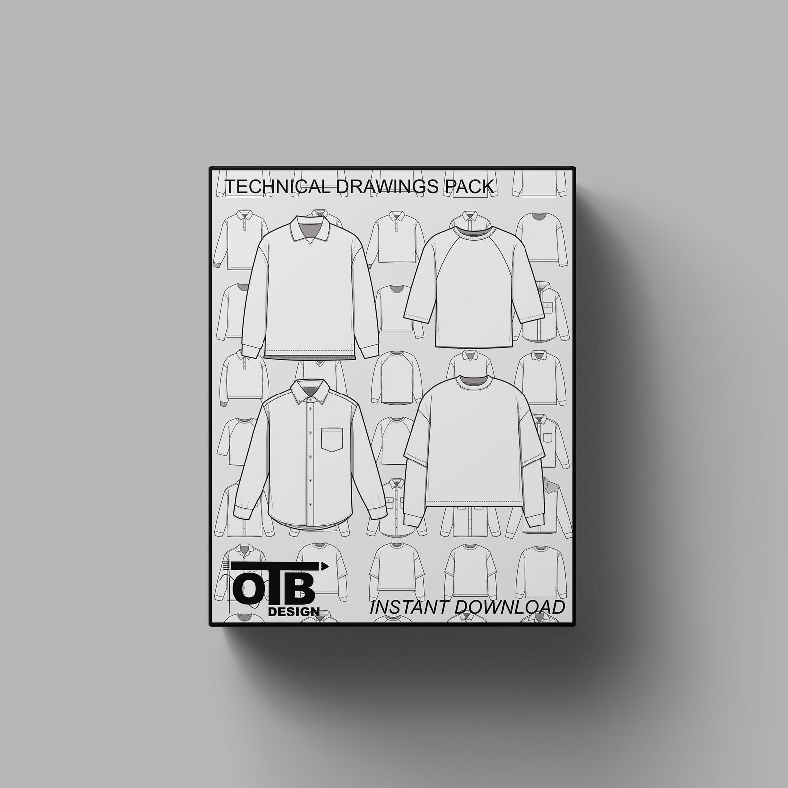 OTB Long Sleeve Tops Bundle Vectors Technical Drawing Illustration ...