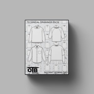 OTB Long Sleeve Tops Bundle Vectors Technical Drawing Illustration ...