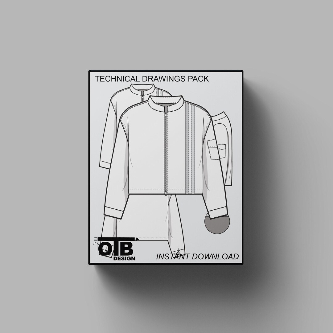 Cropped Racing Windbreaker Jacket Vector Flat Technical Drawing ...