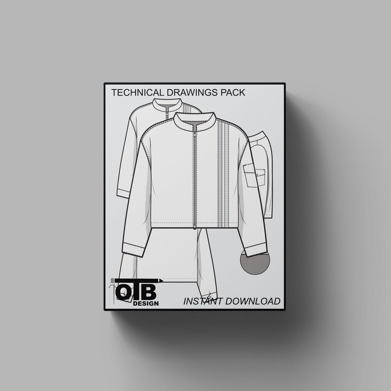 Cropped Racing Windbreaker Jacket Vector Flat Technical Drawing ...