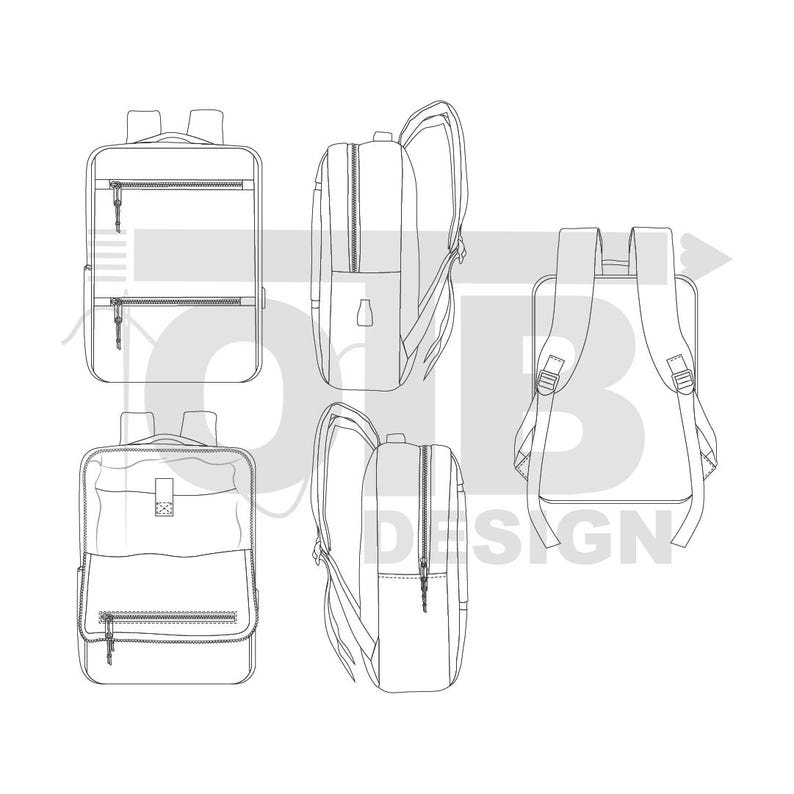 OTB Tech Backpack Vector Flat Technical Drawing Illustration Classic ...