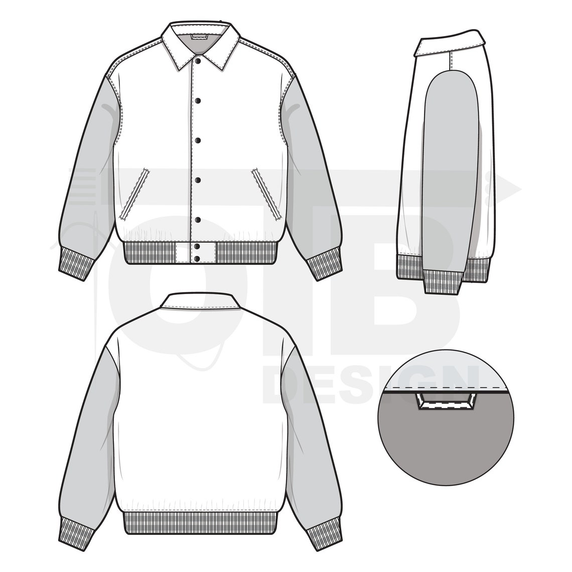 Collared Varsity Jacket Vector Flat Technical Drawing Illustration ...