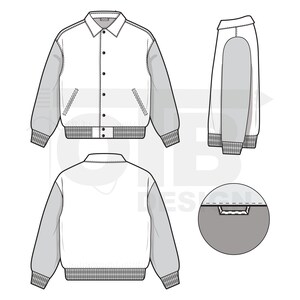 Collared Varsity Jacket Vector Flat Technical Drawing Illustration ...