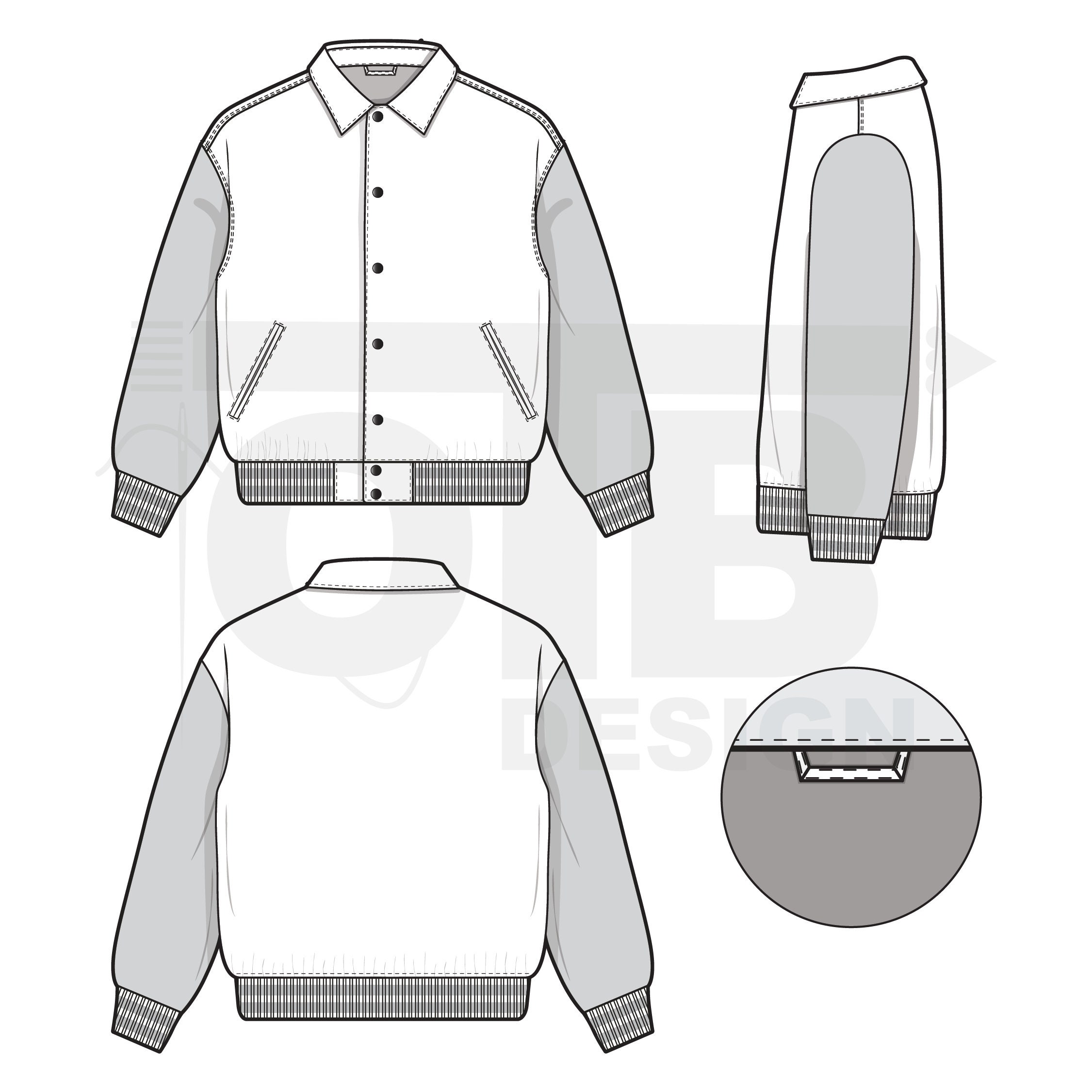 Collared Varsity Jacket Vector Flat Technical Drawing Illustration ...