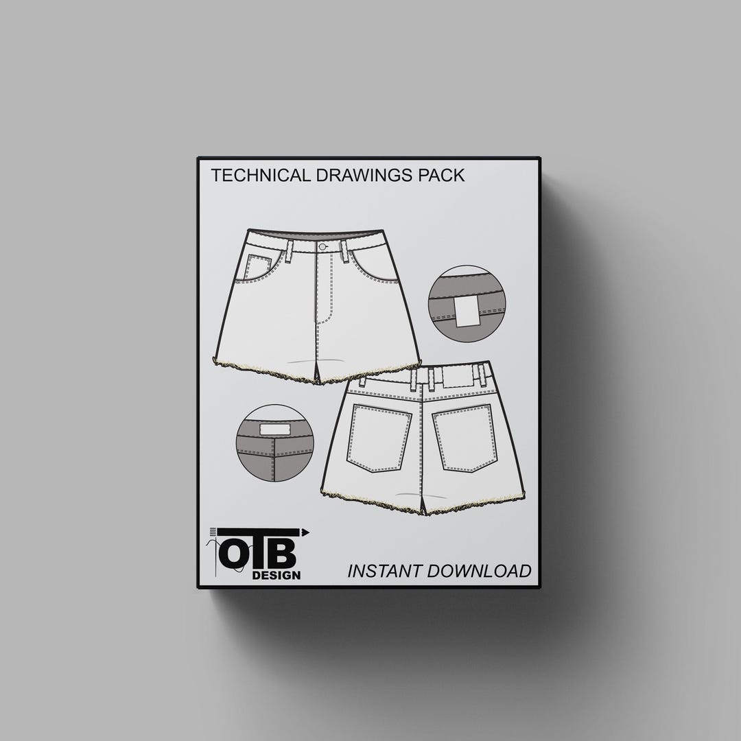 Short Cutoff Jean Shorts Vector Flat Technical Drawing Illustration ...