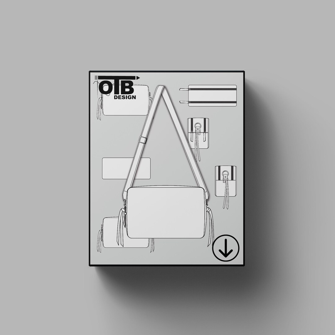 OTB Camera Bag With Thin Strap Vector Flat Technical Drawing ...