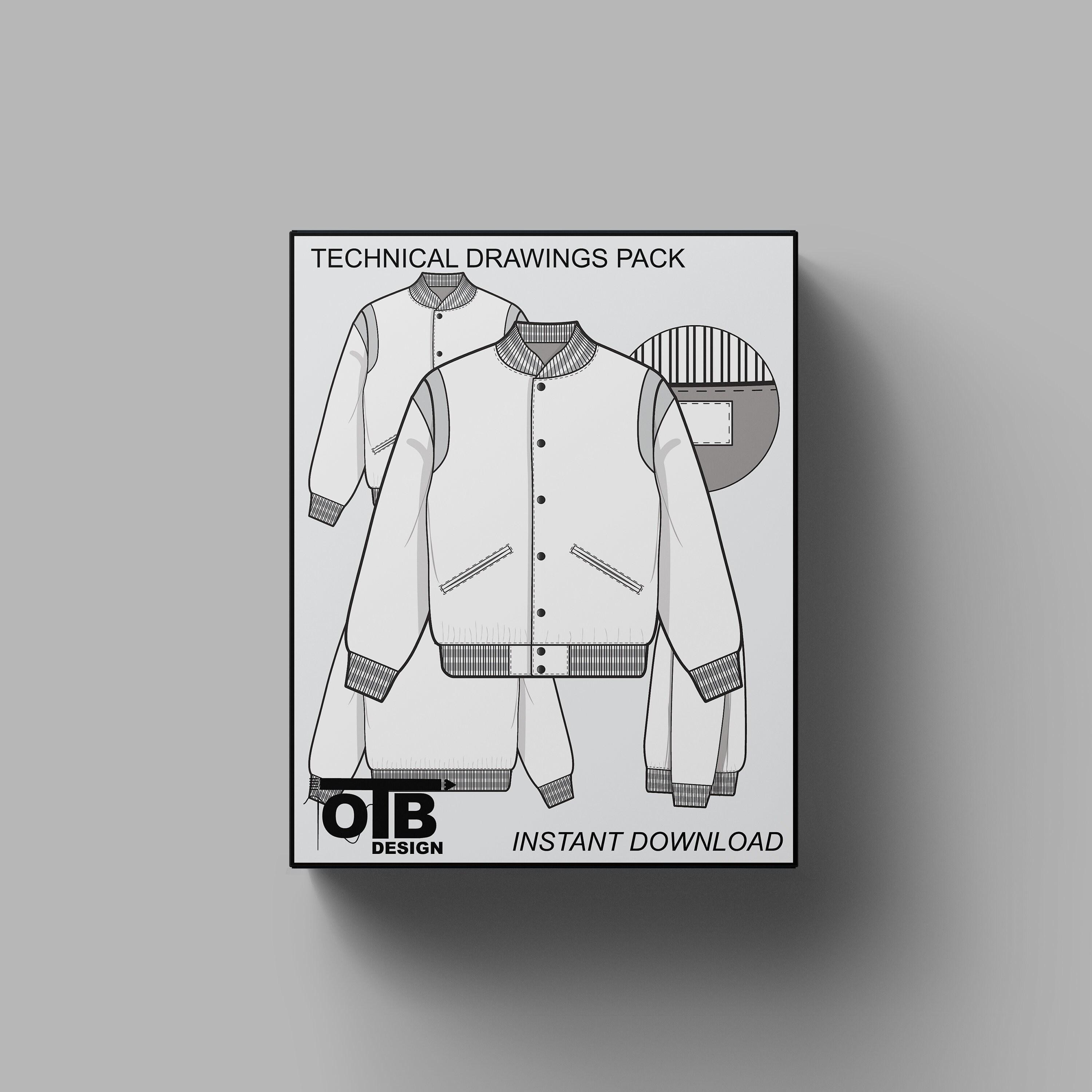 Retro Varsity Jacket Vector Flat Technical Drawing Illustration Blank ...