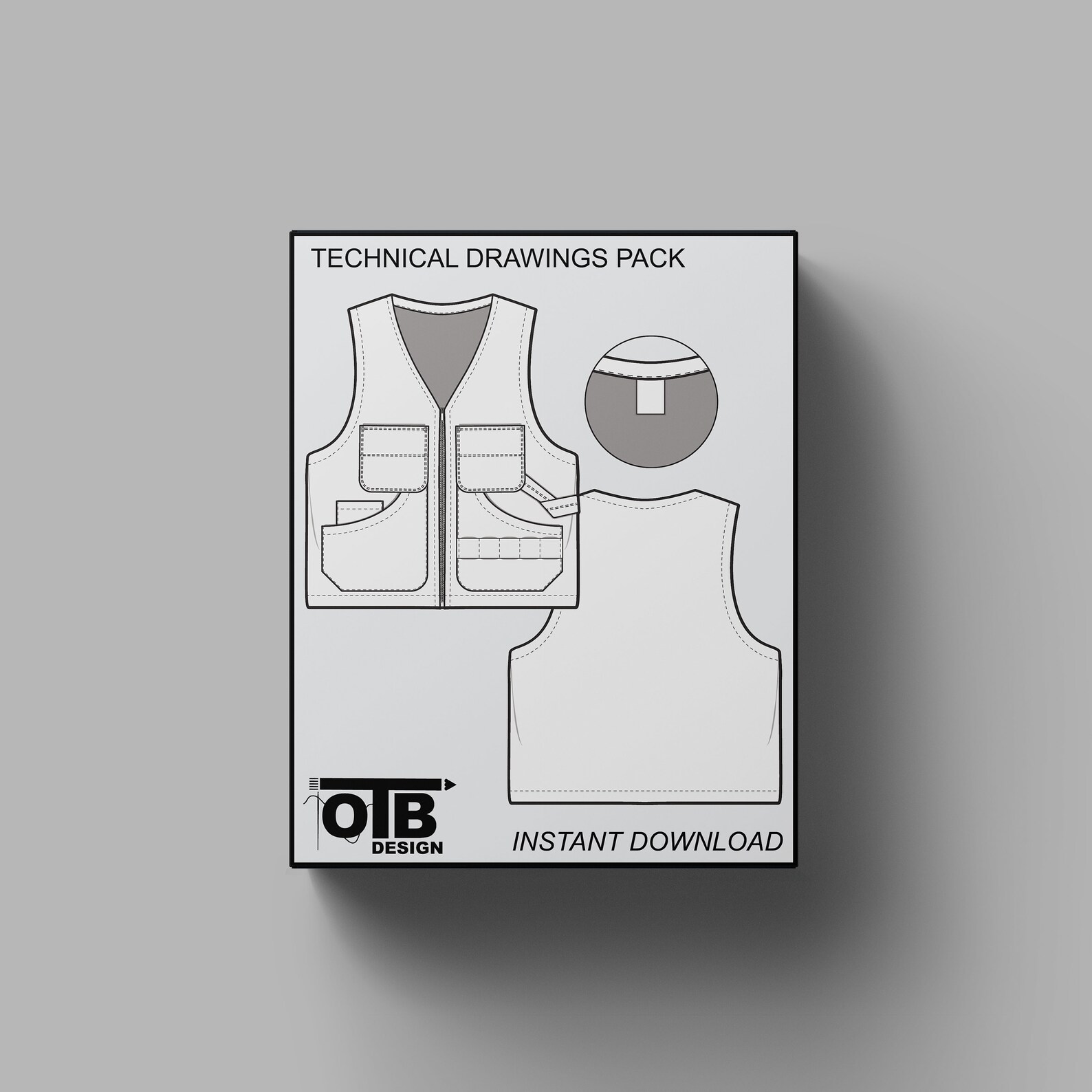 Painters Vest Zip Work Jacket Flat Technical Drawing Illustration Mock ...