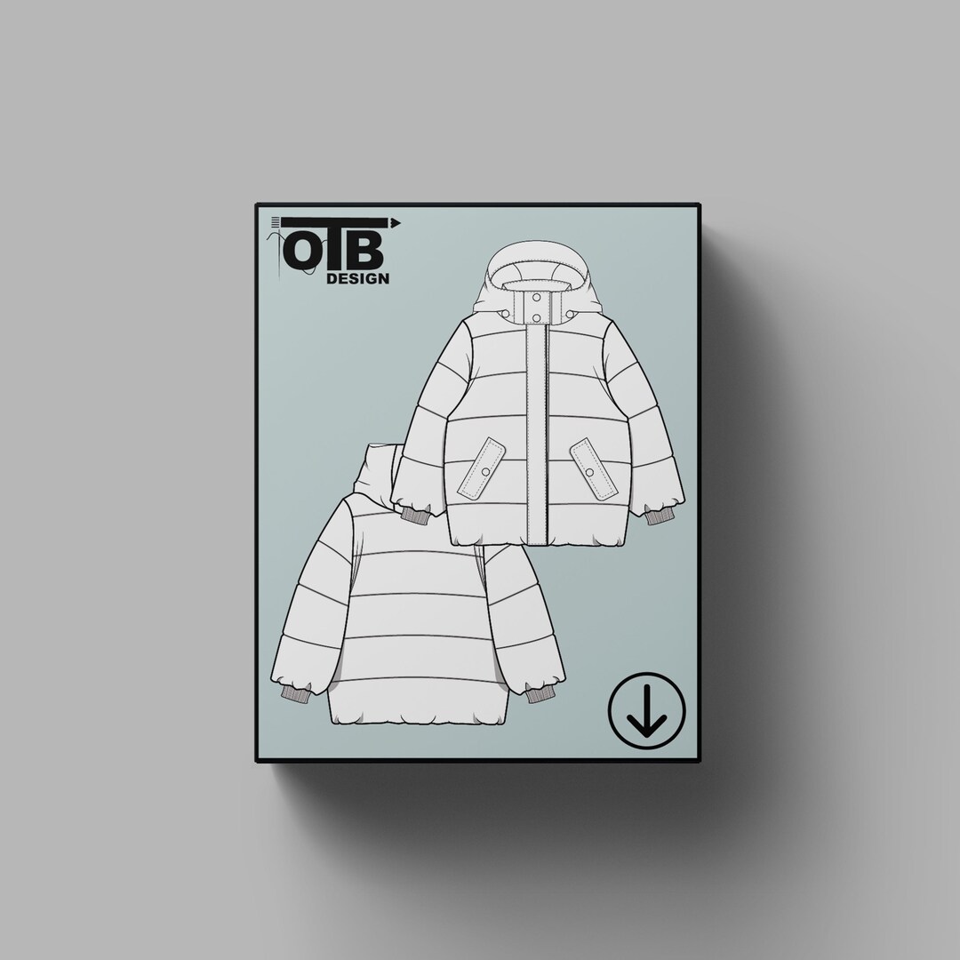OTB Puffer Jacket With Removable Hood Vector Flat Technical Drawing ...