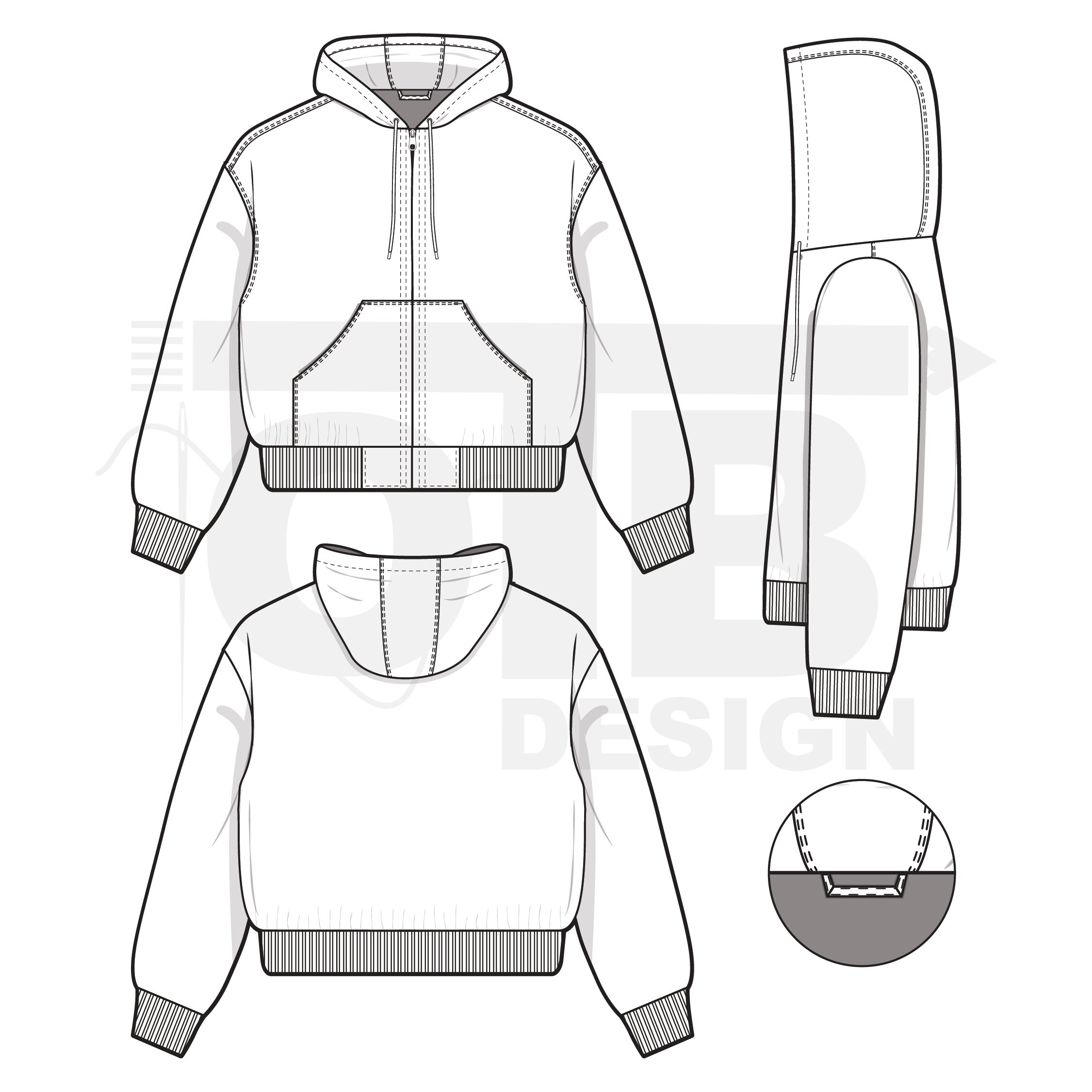 Cropped Hooded Work Jacket Vector Flat Technical Drawing Illustration ...