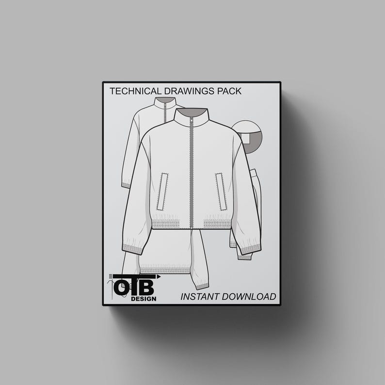 Cropped Zip Windbreaker Jacket Vector Flat Technical Drawing ...