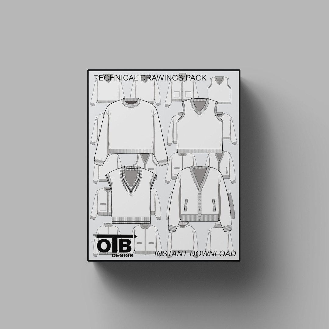 OTB Sweaters Bundle Vectors Technical Drawing Illustration Blank Tech ...