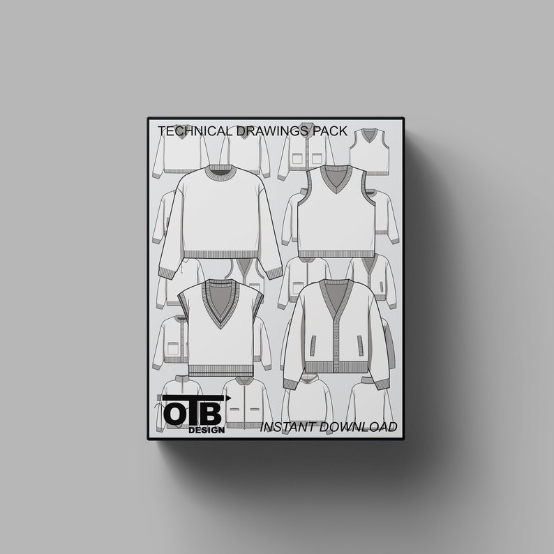 OTB Sweaters Bundle Vectors Technical Drawing Illustration Blank Tech ...