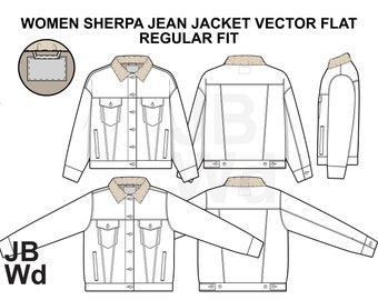Women Jean Denim Jacket Cropped Flat Technical Drawing - Etsy